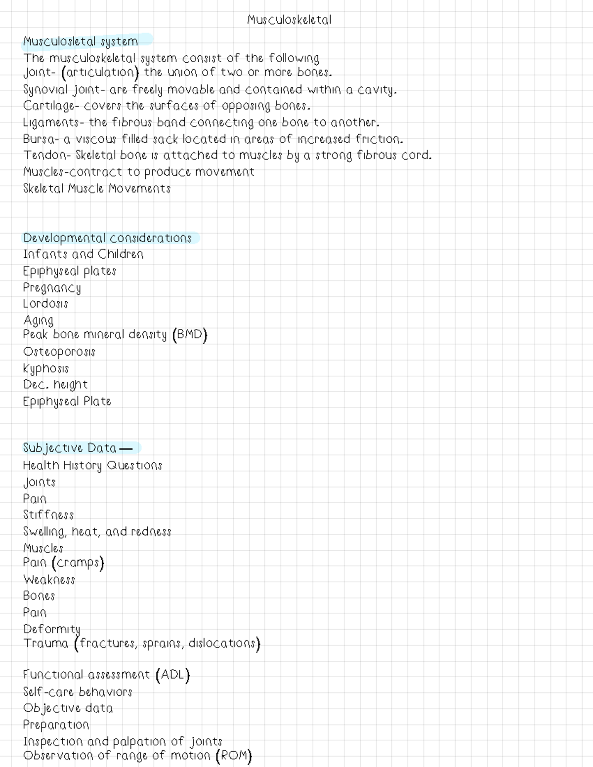 Musculoskeletal - Powerpoint notes - NURS 2020 - Studocu