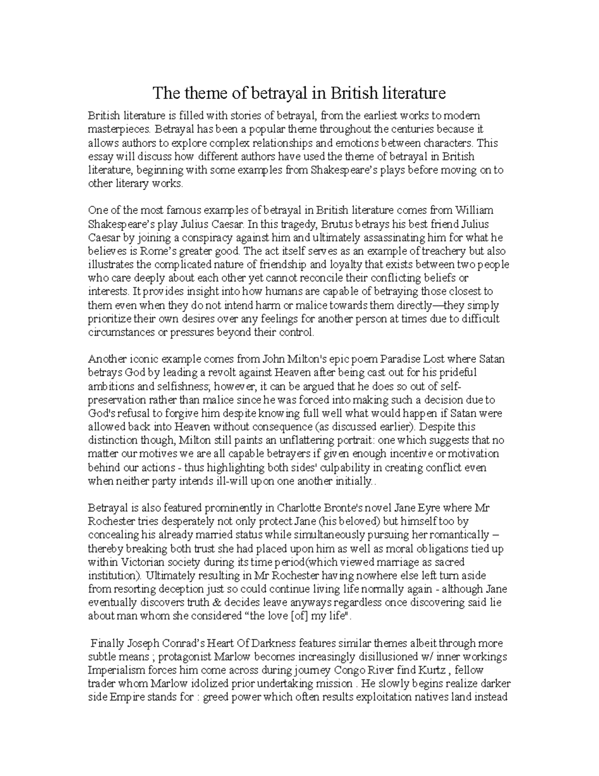 British Literature - The theme of betrayal in British literature ...