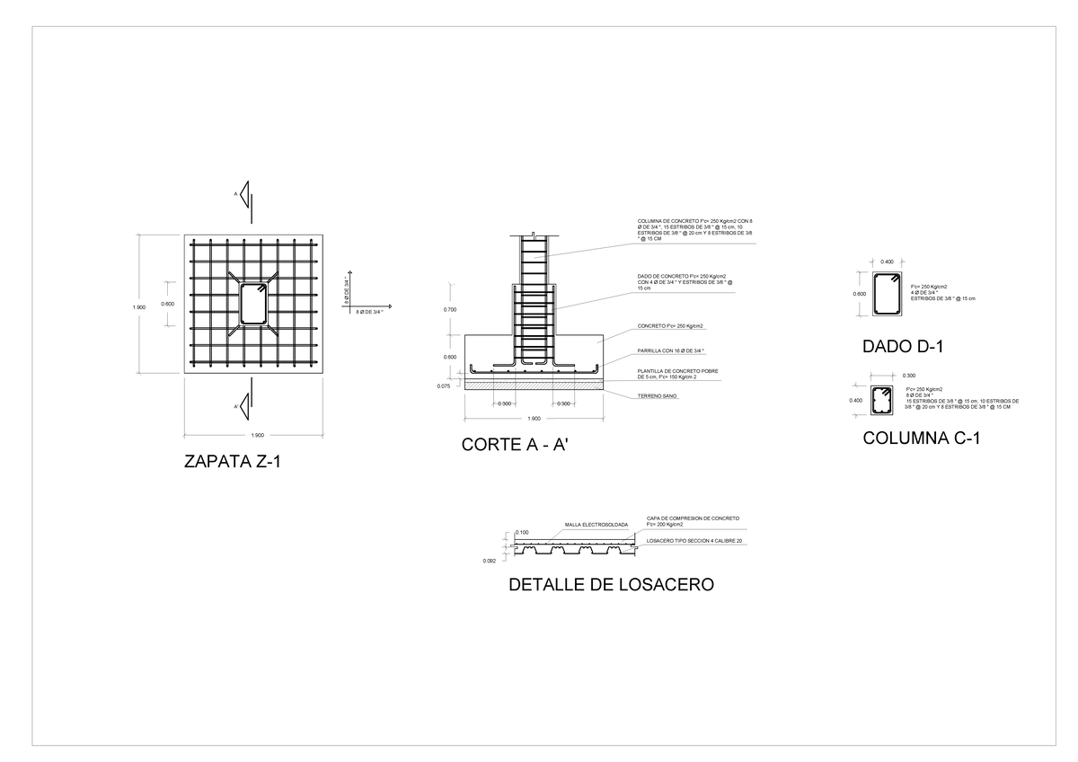 Detalles Estructurales - PARRILLA CON 16 Ø DE 3/4 '' CONCRETO F'c= 250 ...