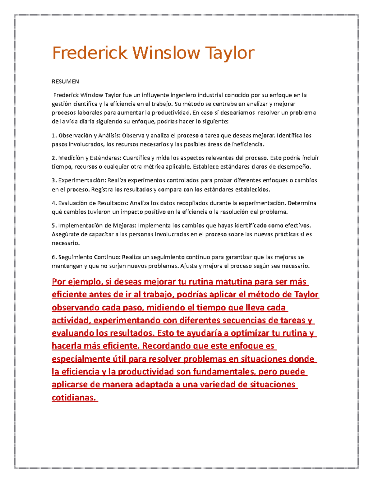 Frederick Winslow Taylor - Frederick Winslow Taylor RESUMEN Frederick ...