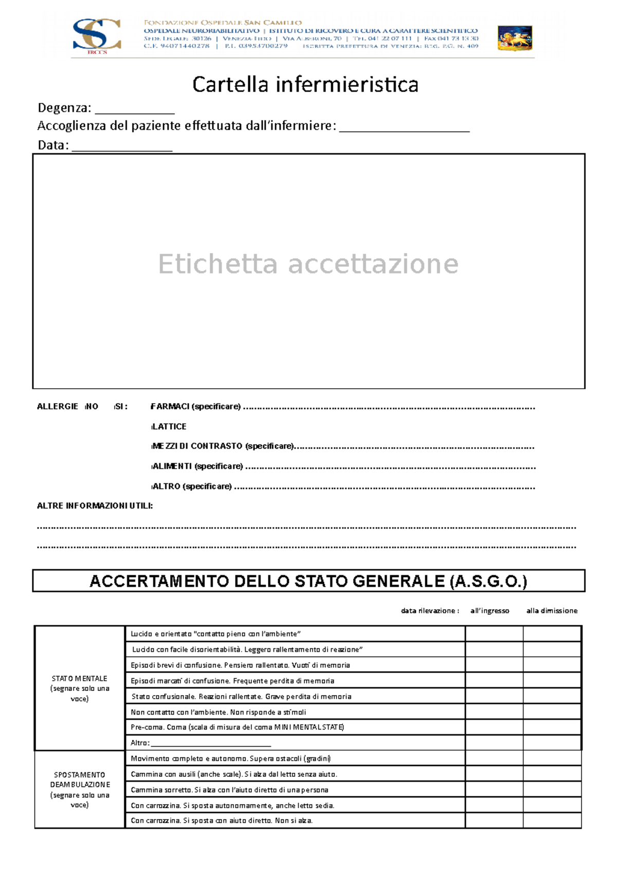 Cartella Infermieristica 2013 - Cartella infermieristica Degenza ...