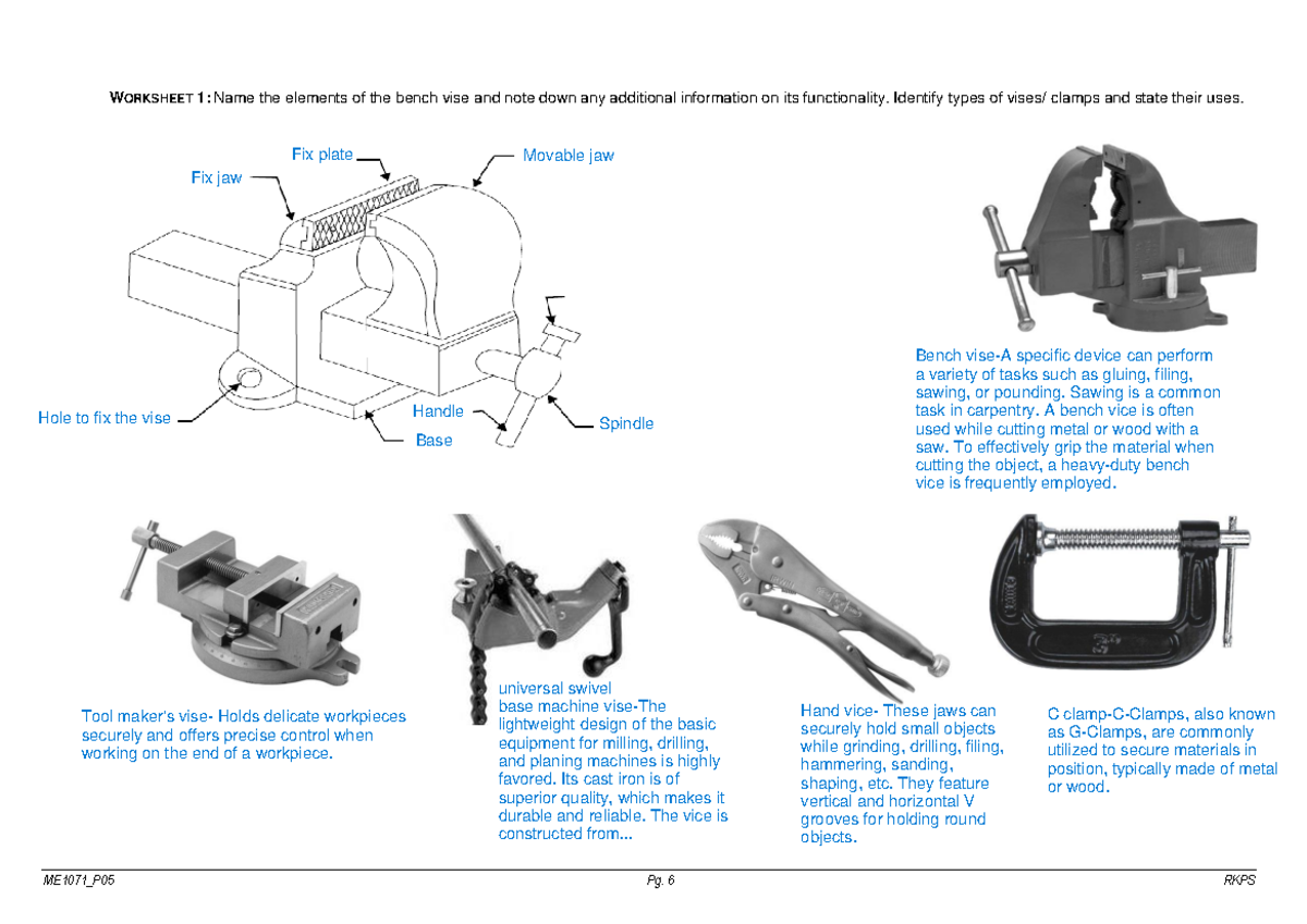 Fitting practical - Engineering - ME1071_P05 Pg. 6 RKPS WORKSHEET 1 ...