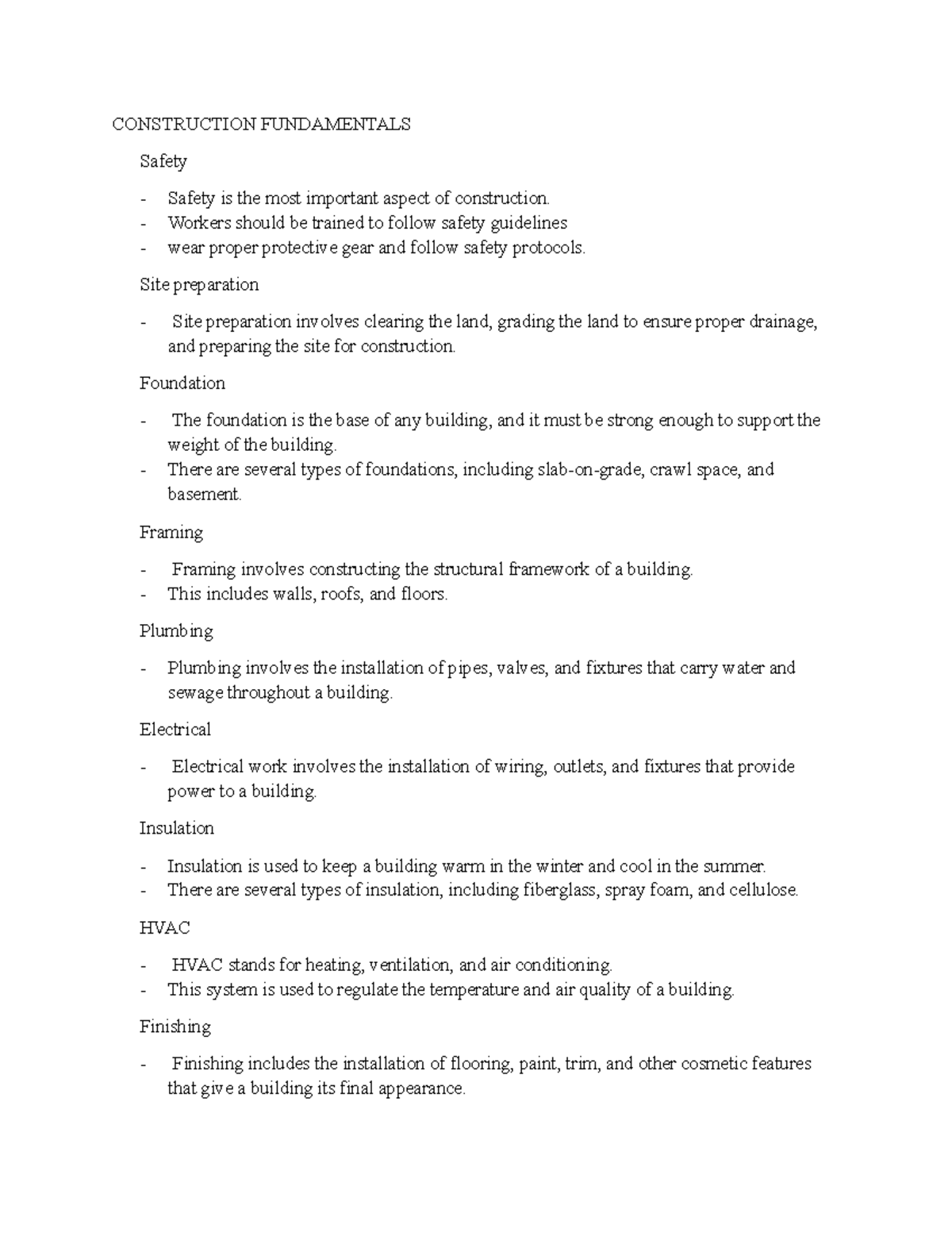 Construction Fundamental Notes 1 - CONSTRUCTION FUNDAMENTALS Safety ...