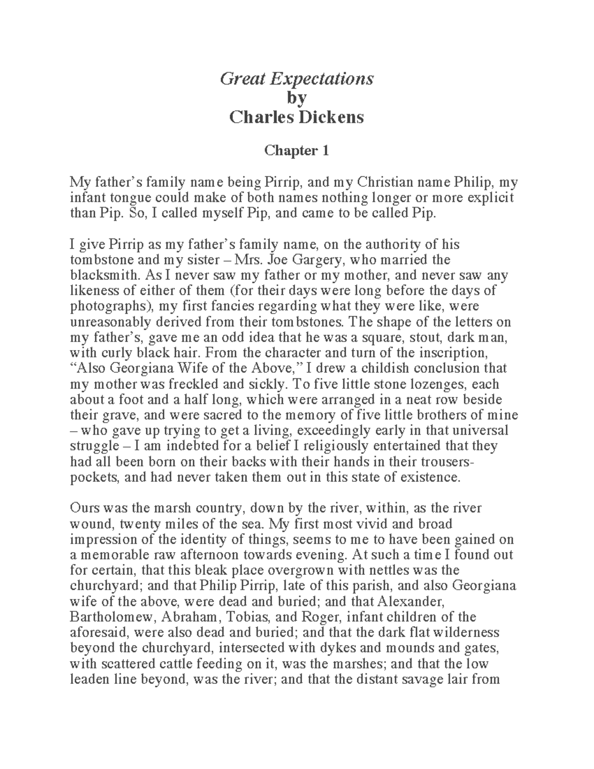 Great expectations 001 chapter 1 - Great Expectations by Charles ...
