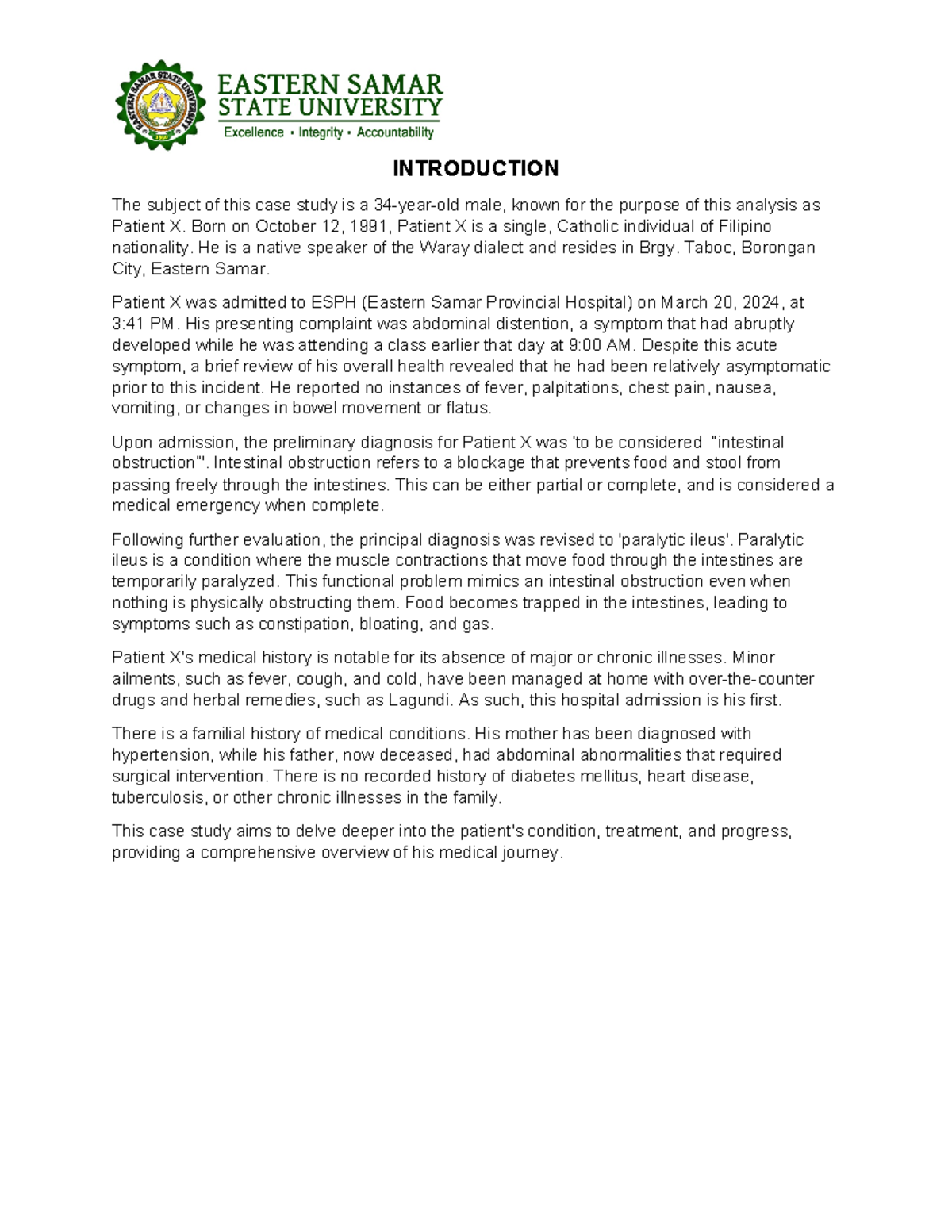 Case study Group 9 - INTRODUCTION The subject of this case study is a ...