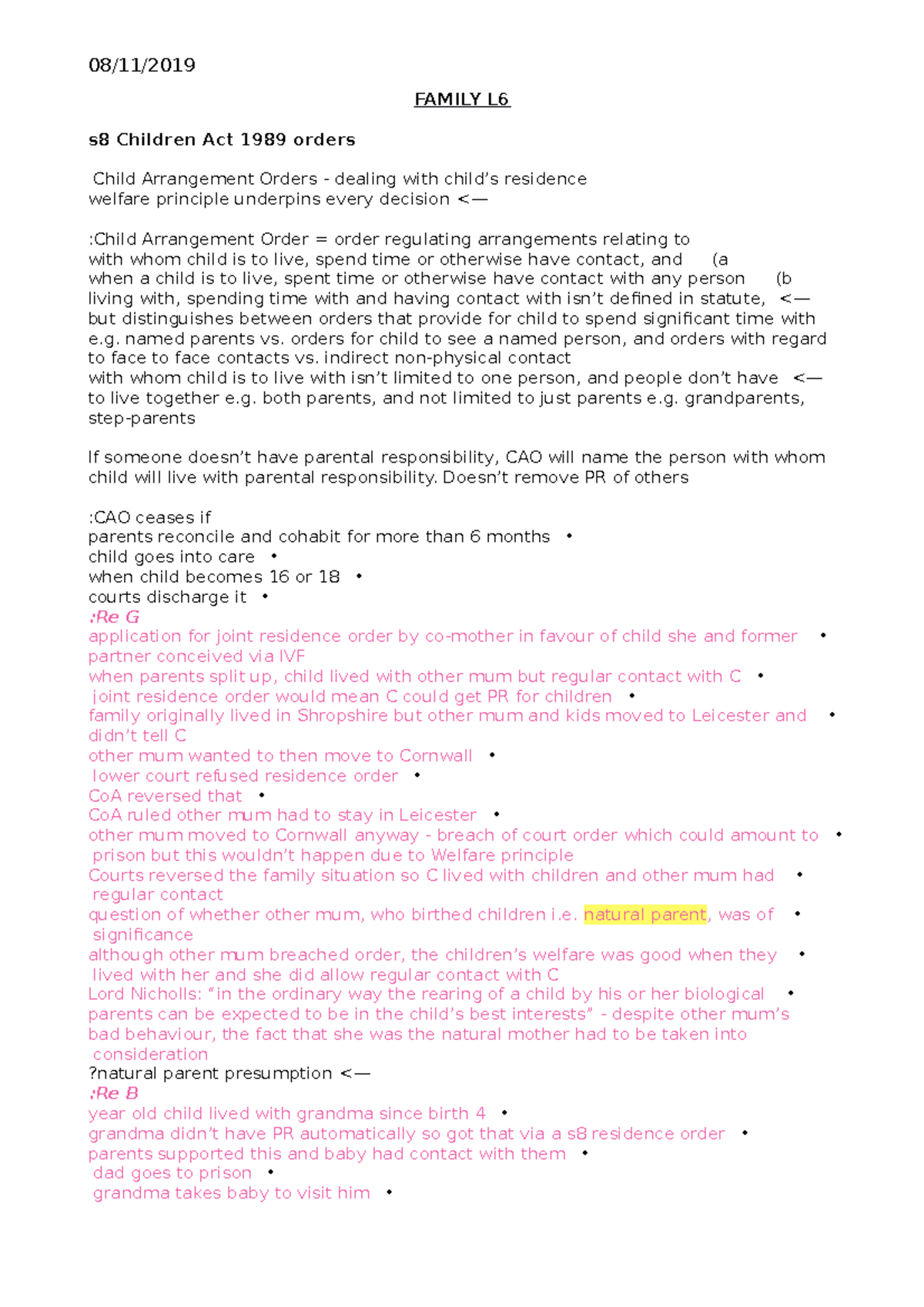 Family L6 - Children Act Orders - FAMILY L s8 Children Act 1989 orders ...