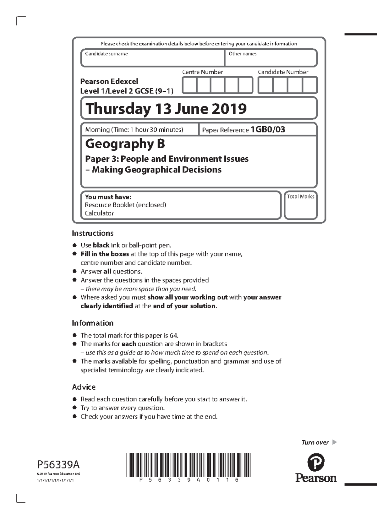 Geography past paper 3 - geog - P56339A0116 Turn over Candidate s ...