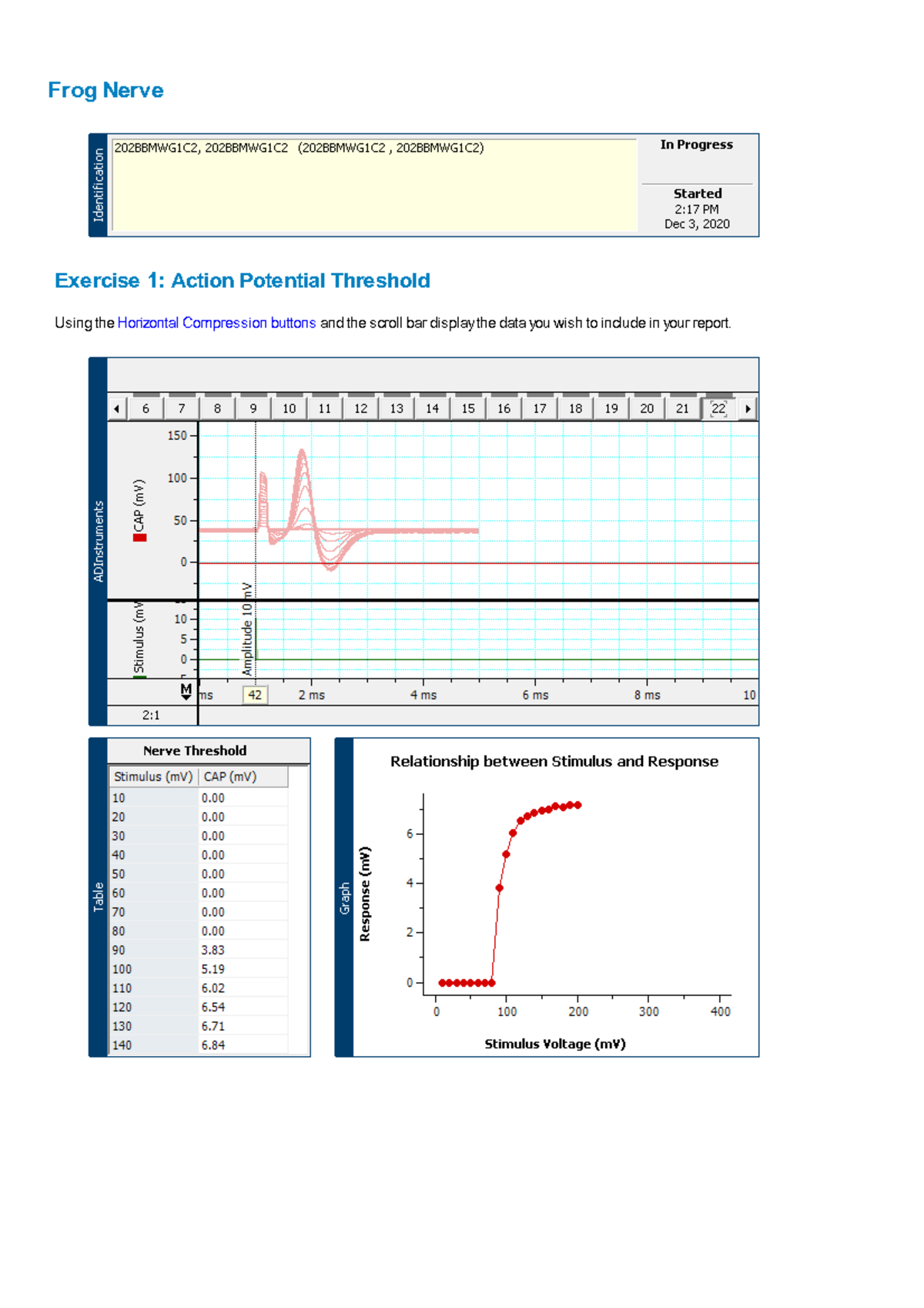 Frog Nerve - Practicum vragen - Frog Nerve Exercise 1: Action Potential ...