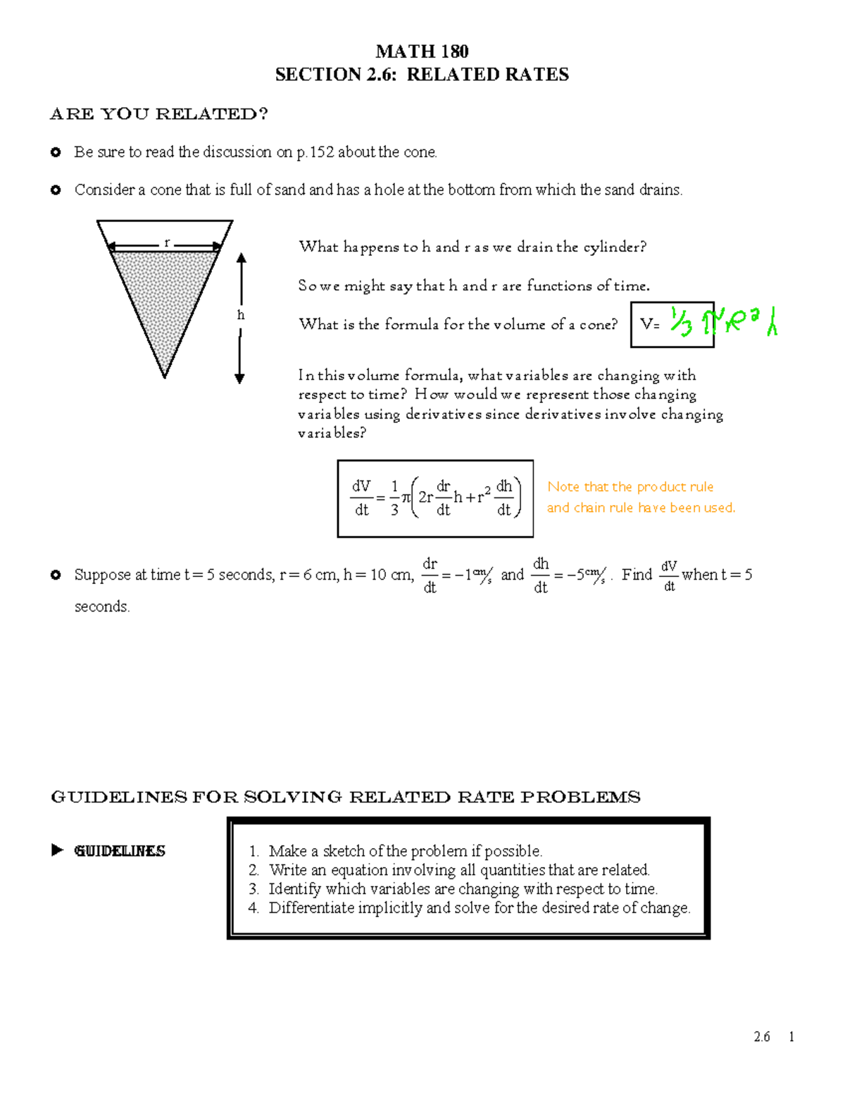 Lesson 2.6 Calc 2 - 2 1 MATH 180 SECTION 2: RELATED RATES ARE YOU ...