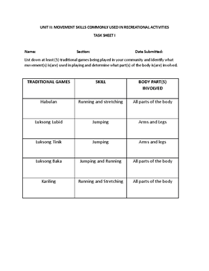 Lecture III. Movement Skills Commonly USED IN Recreational Activities ...