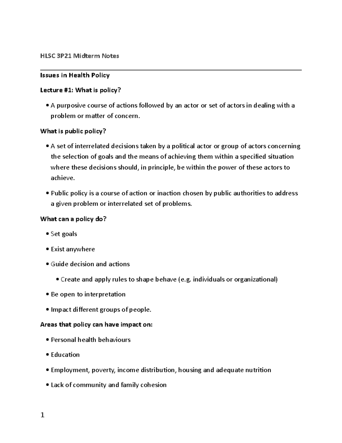 HLSC 3P21 Midterm Notes - Studocu