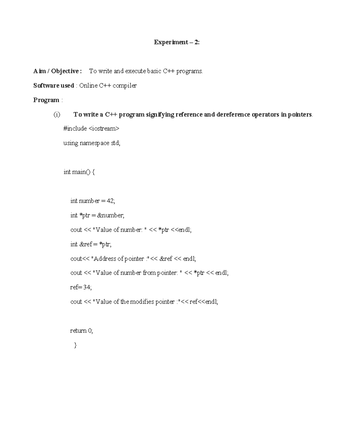 Exp 2 Exp 2 Experiment 2 Aim Objective To Write And Execute Basic C Programs
