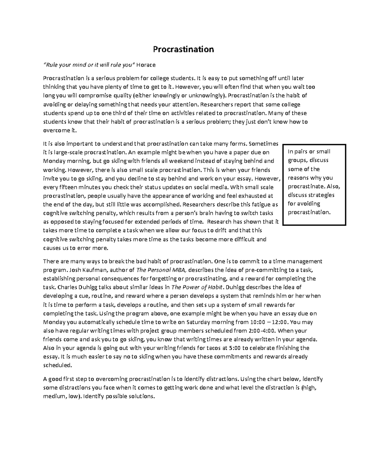 Procrastination - discussion assignment - Procrastination “Rule your ...