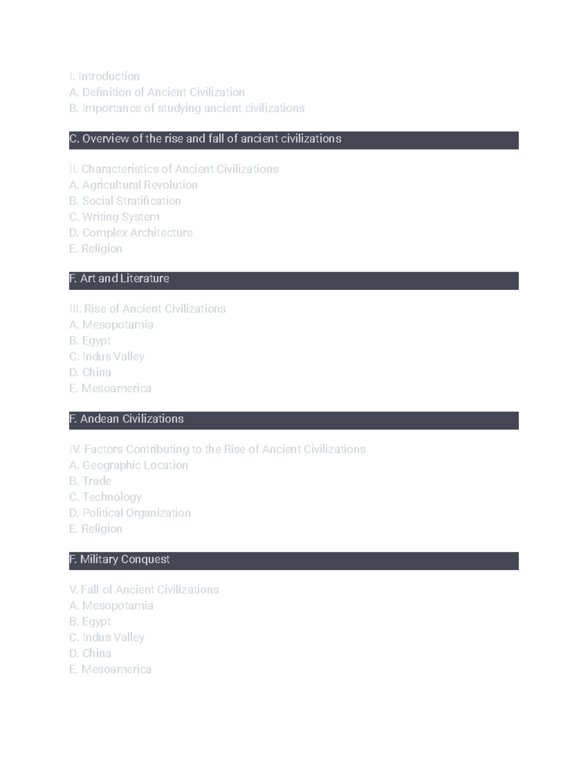 THE RISE AND FALL OF Ancient Civilizations - I. Introduction A ...