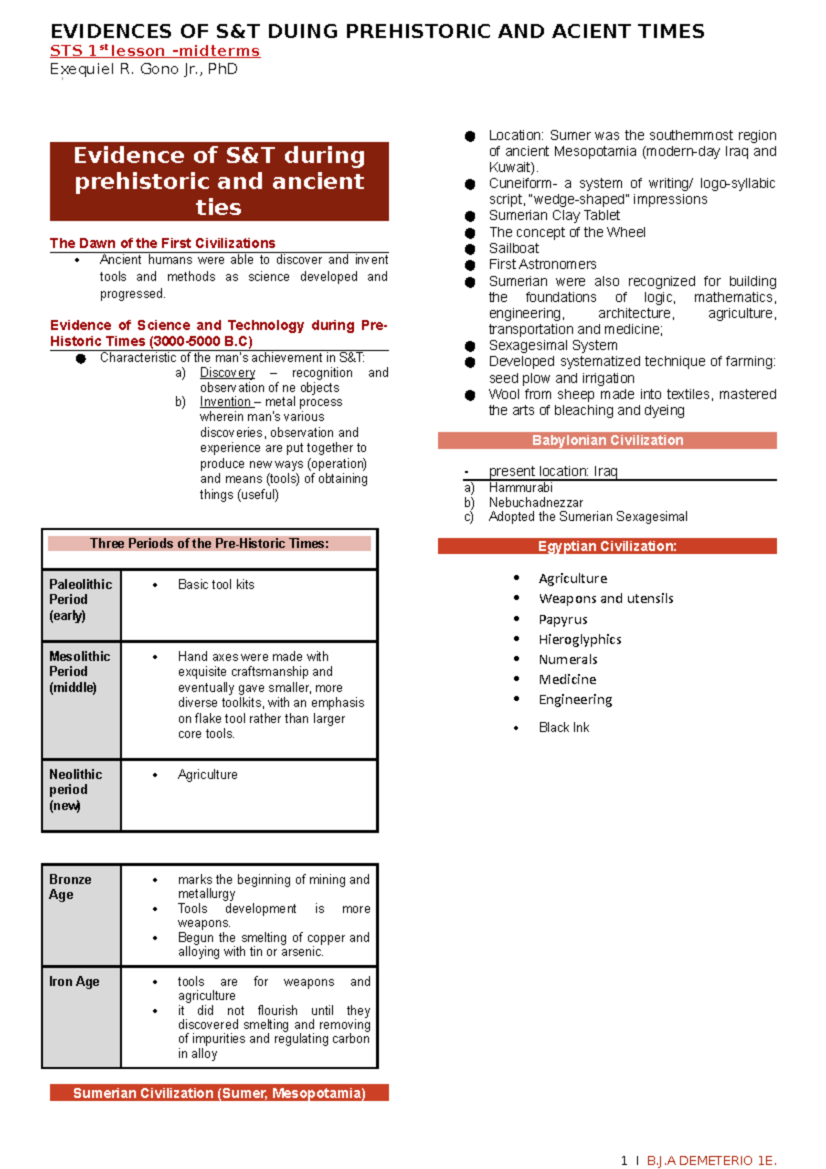 MID - botany - EVIDENCES OF S&T DUING PREHISTORIC AND ACIENT TIMES STS ...