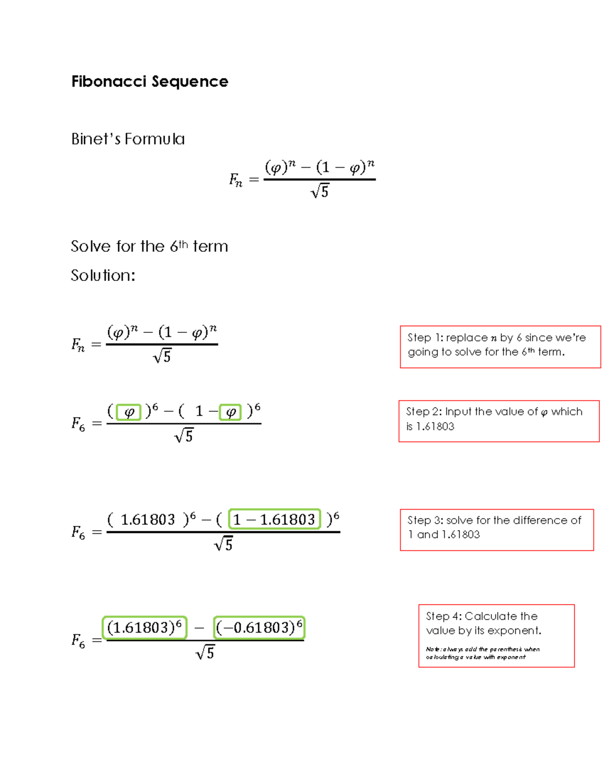 Fibonacci Sequence Examples Ge 114 Fibonacci Sequence Binets Formula