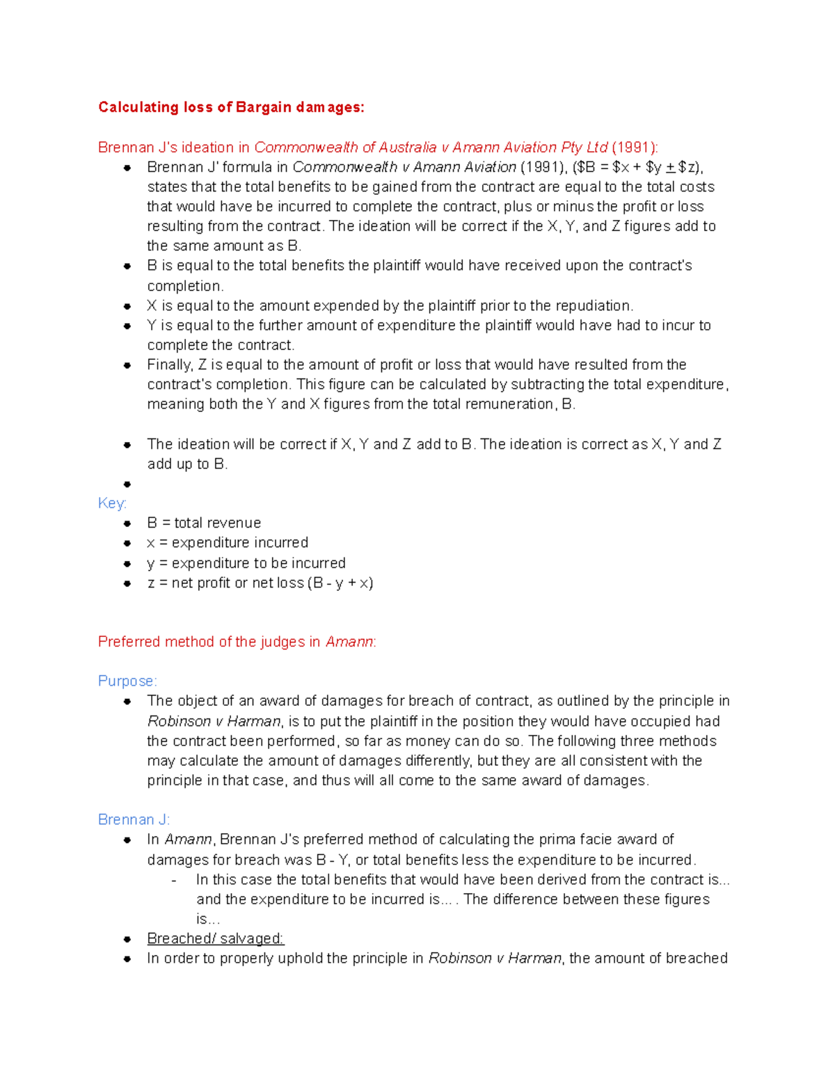 Contract law final test cheat sheet - breach (structures) - Calculating ...