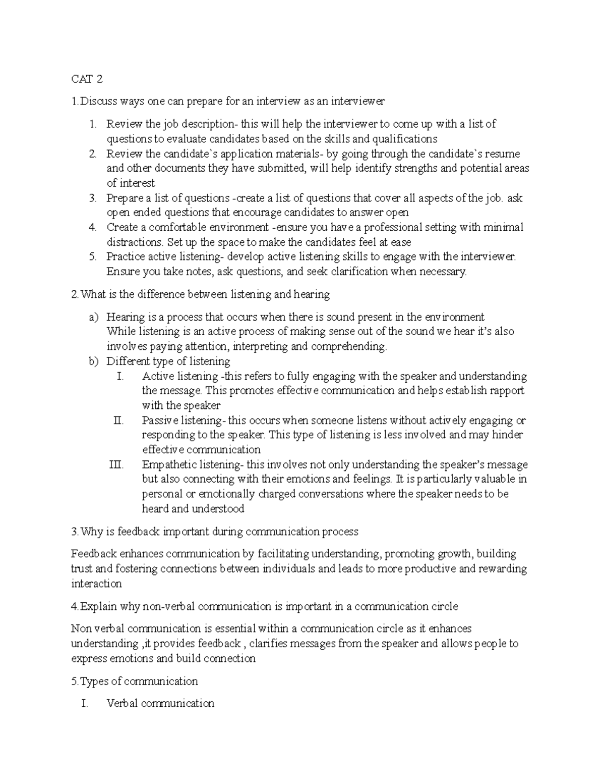 CAT 2 - CAT 2 1 ways one can prepare for an interview as an interviewer ...