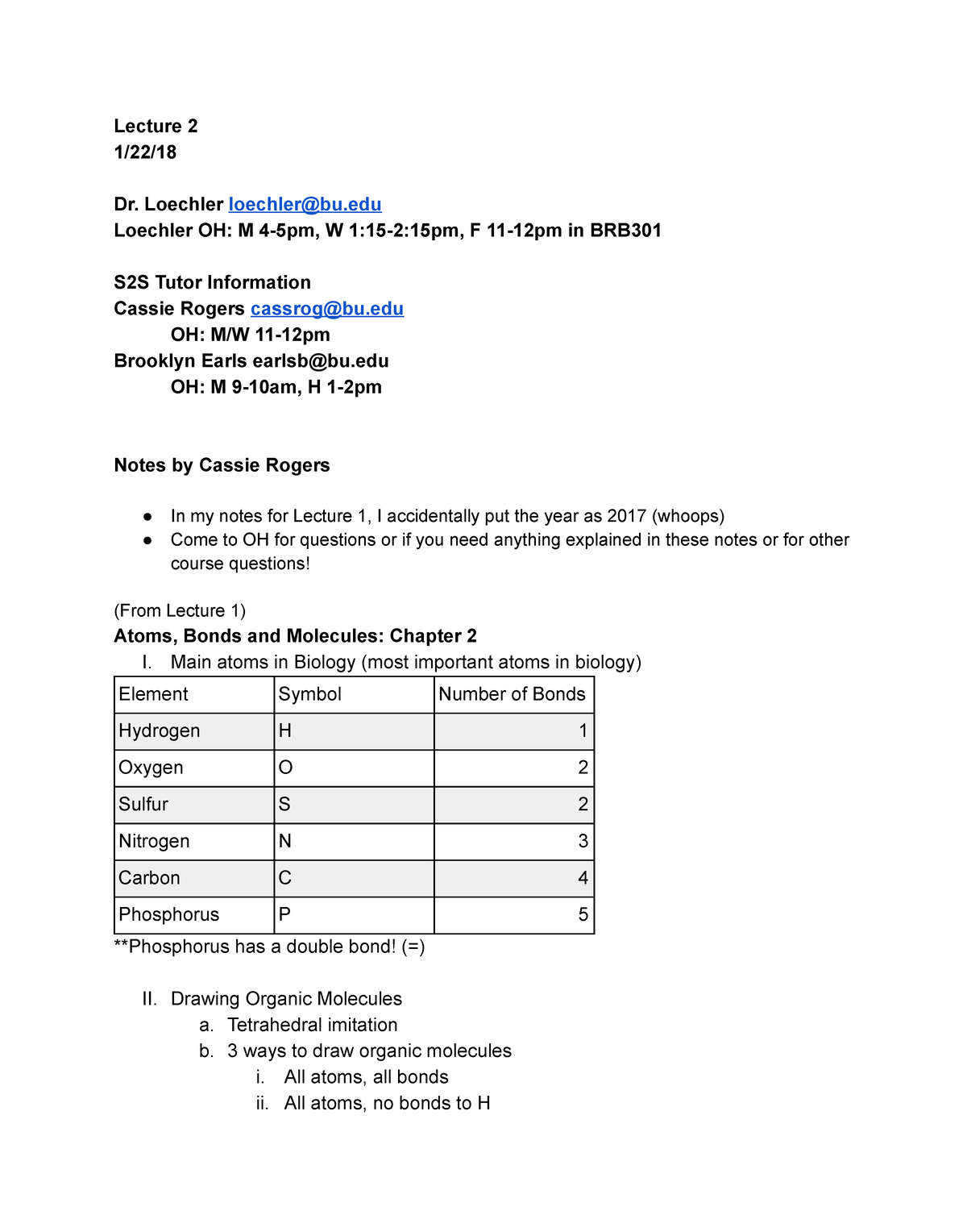 Cr Lecture 2 Notes Lecture 2 1 22 Dr Loechler Loechler Bu Loechler Oh M 4 5pm W 1 15 2