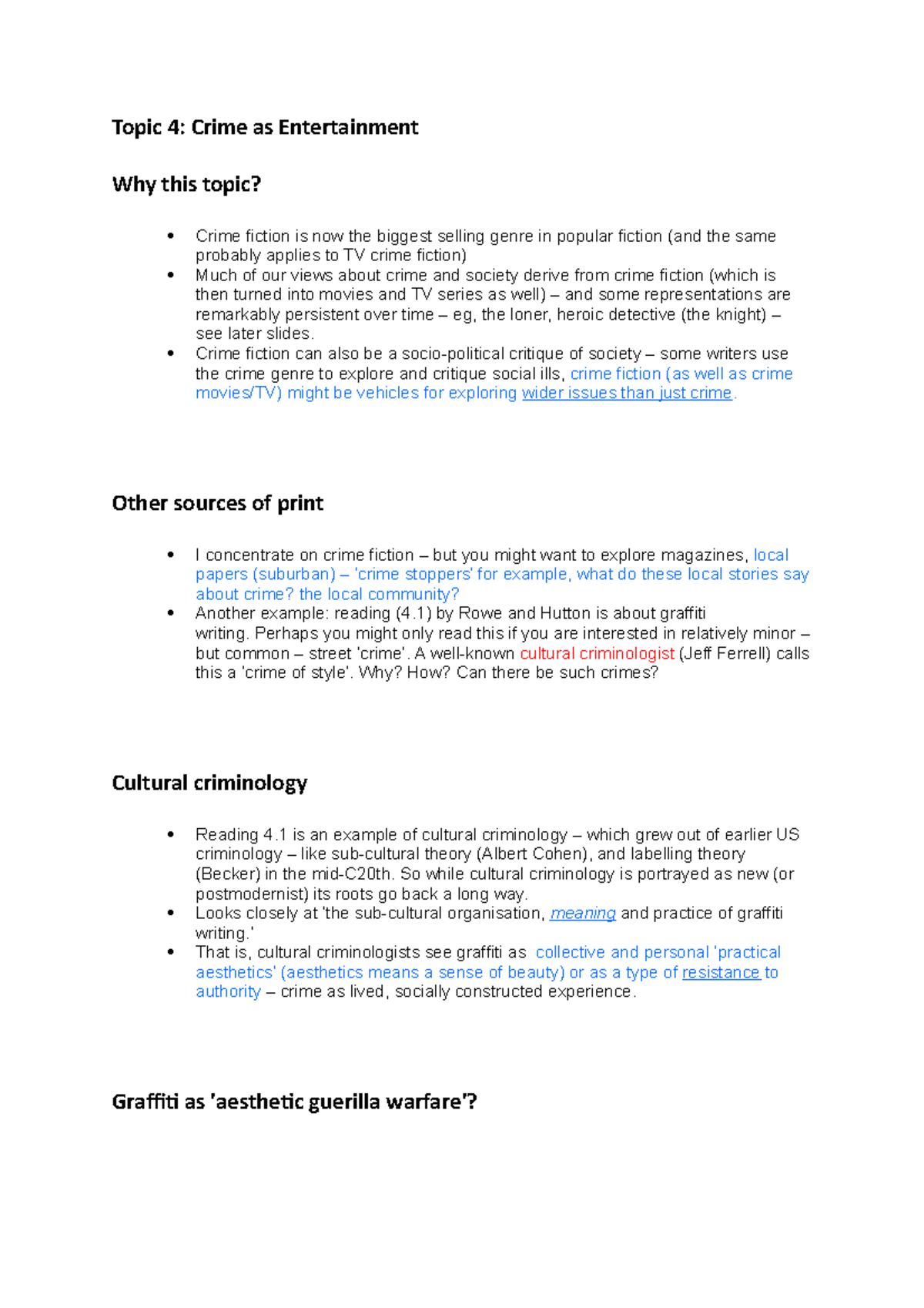 LECTURE 4 - Crime as Entertainment - Topic 4: Crime as Entertainment ...