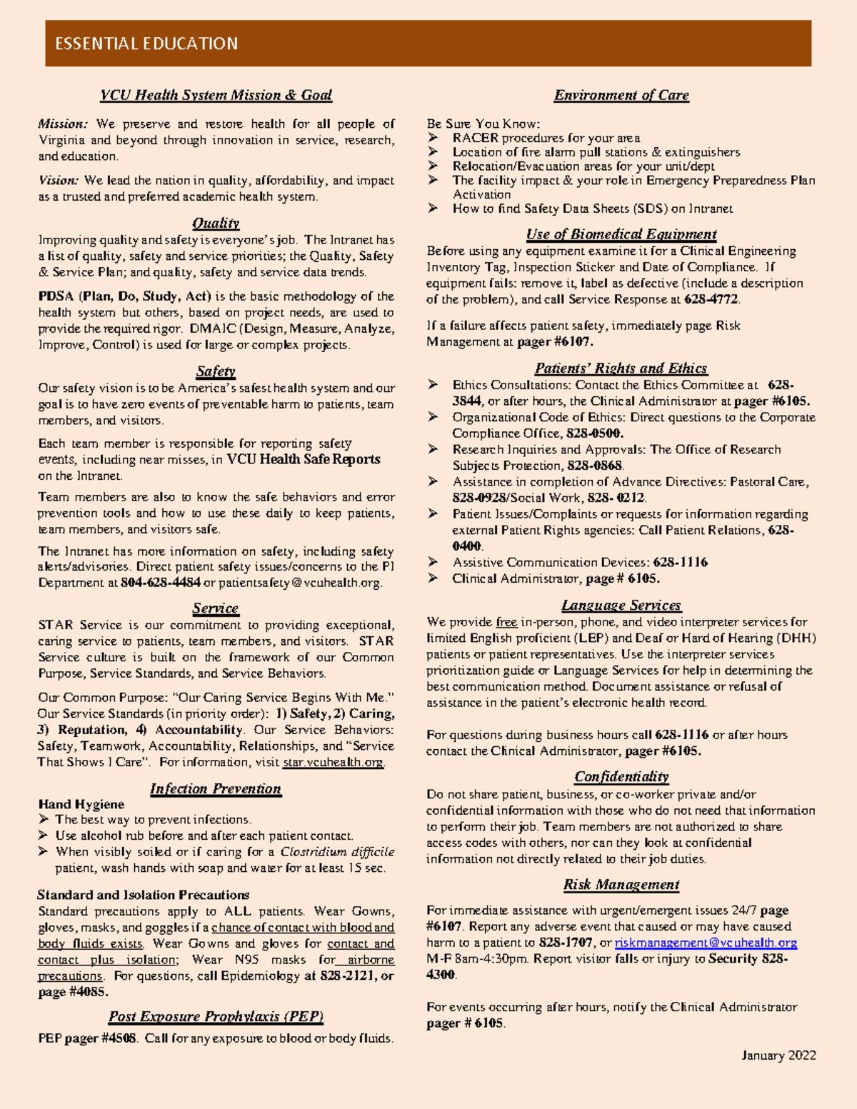 Essential Information CARD - ESSENTIAL EDUCATION VCU Health System ...