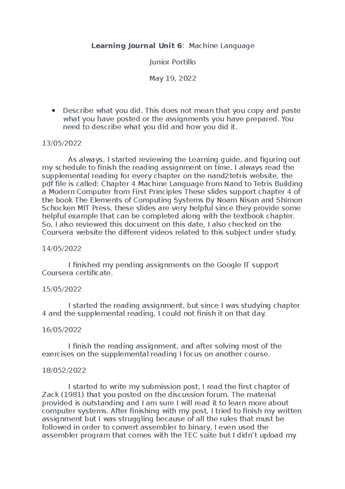 Learning Journal Unit 6 - This does not mean that you copy and paste ...