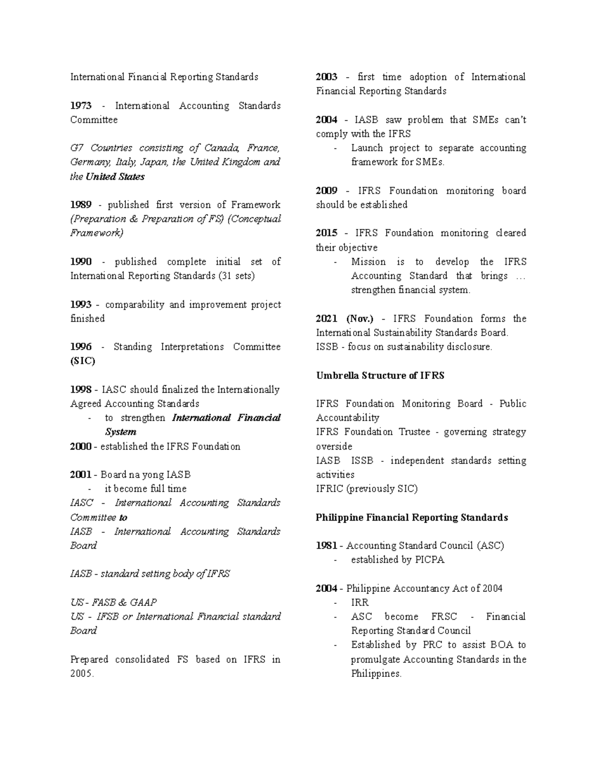 Updates in Financial Reporting Standards - History - International ...