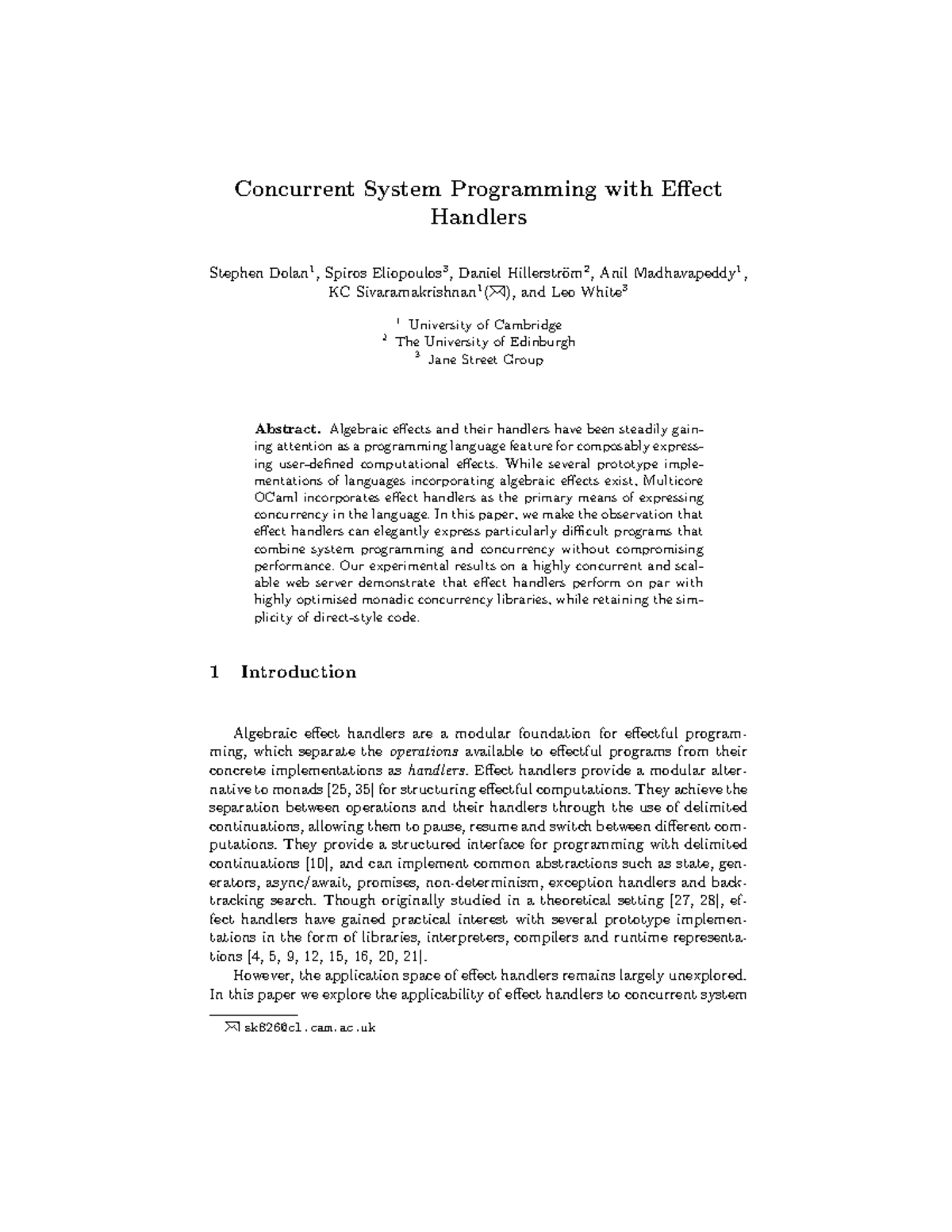 System effects feb 18 - Concurrent System Programming with Effect Handlers Stephen Dolan 1 ...
