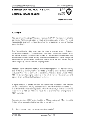 BLP Sample Paper I 2021-22 - LPC:BUSINESS LAW & PRACTICE SAMPLE PAPER I ...