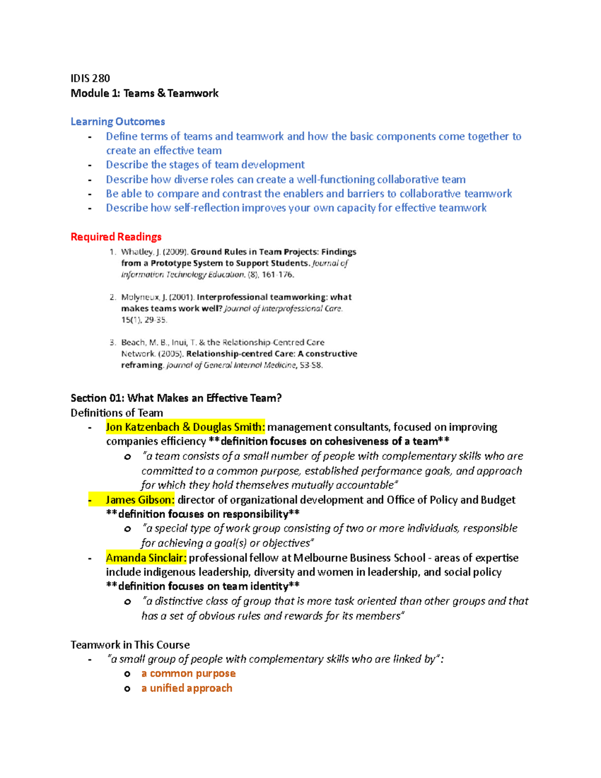 Module 1 - Teams, Teamwork - IDIS 280 Module 1: Teams & Teamwork ...