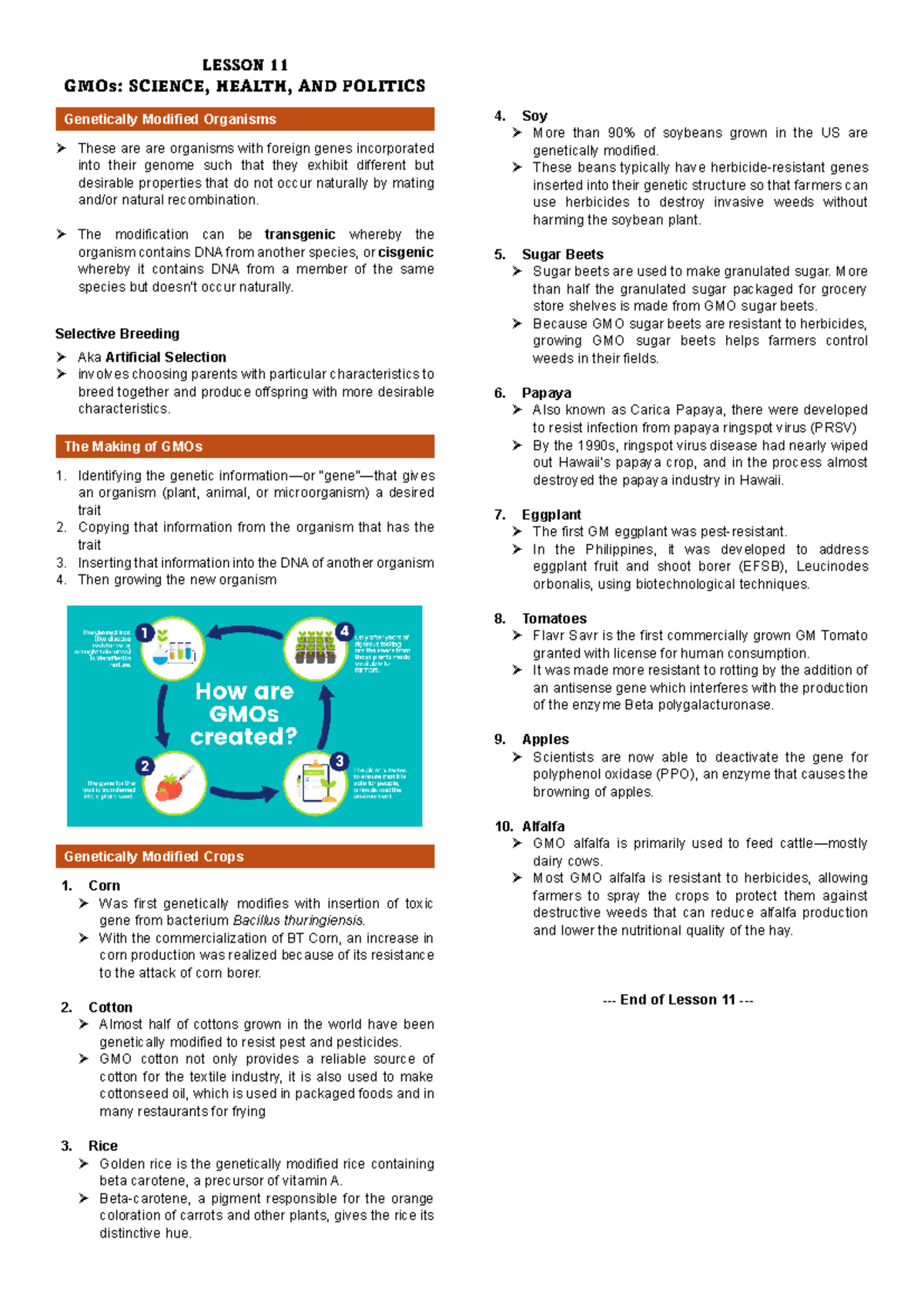 Lesson-11-GMOs - LESSON 11 GMOs: SCIENCE, HEALTH, AND POLITICS ...