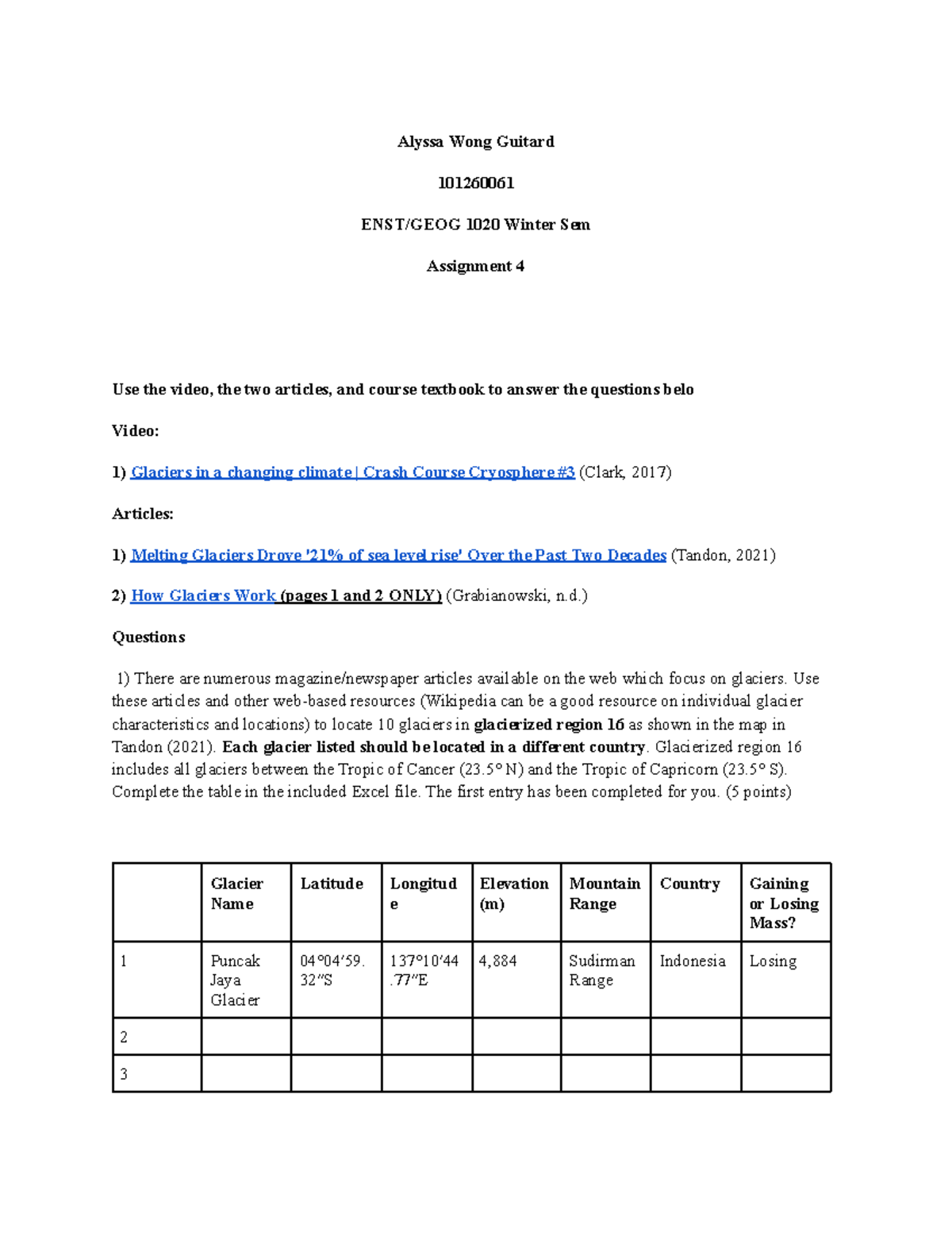 Enst assignment 4 - none - Alyssa Wong Guitard 101260061 ENST/GEOG 1020 ...