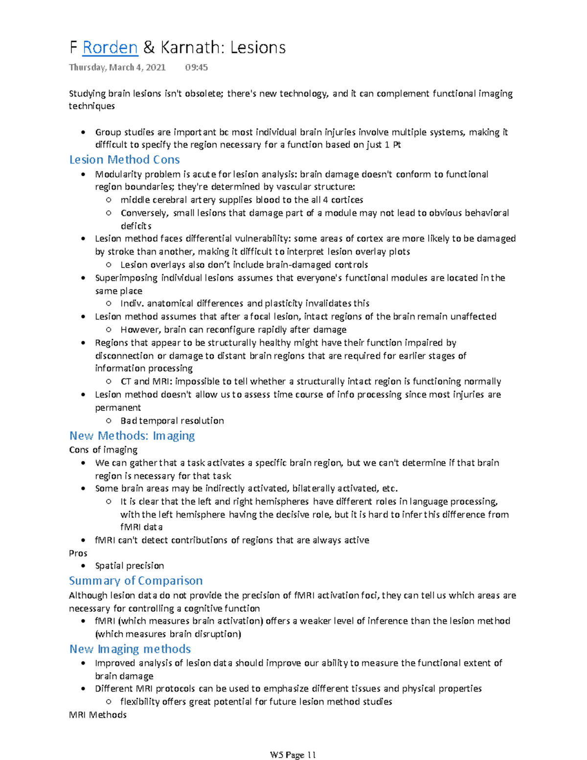 Week 5 Rorden and Karnath Reading Notes - Studying brain lesions isn't ...