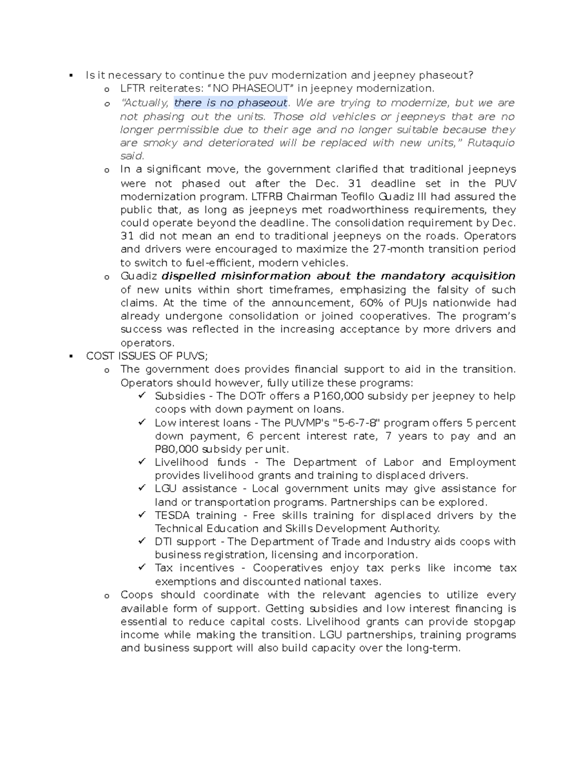 debate possible topics - Is it necessary to continue the puv ...