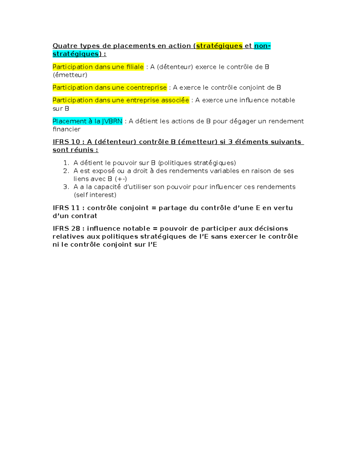 Notes chapitre 1 - RE - Livre Bozec - Quatre types de placements en ...