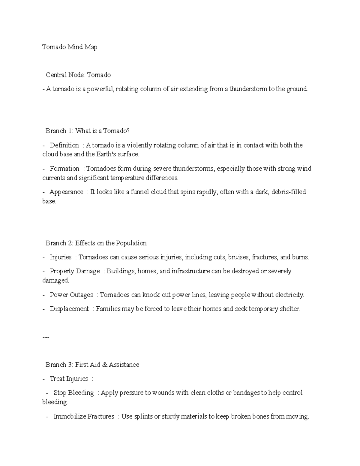 Tornado - Mind Map - Tornado Mind Map Central Node: Tornado A tornado ...