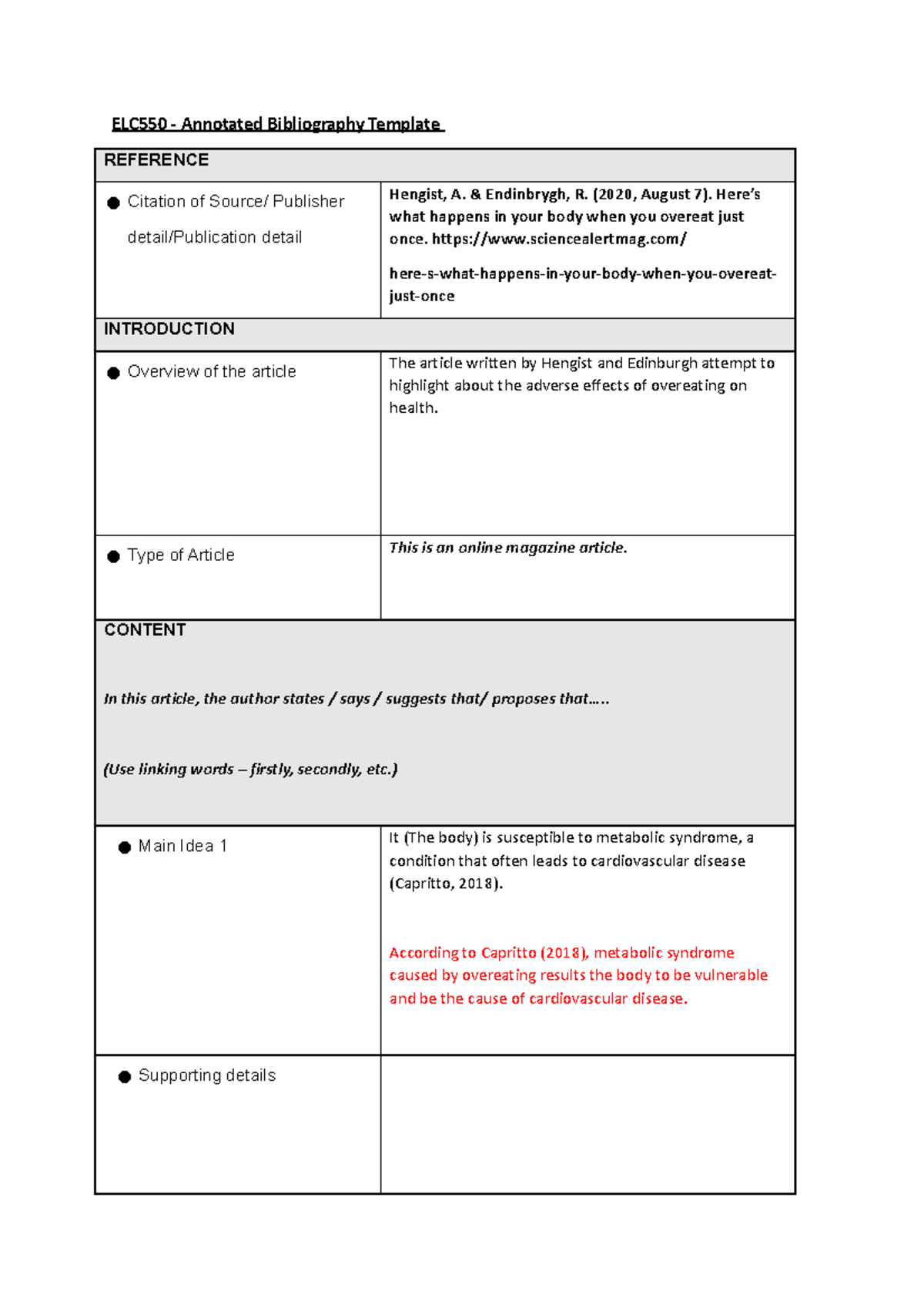 Answer overeating - notes - ELC550 - Annotated Bibliography Template ...