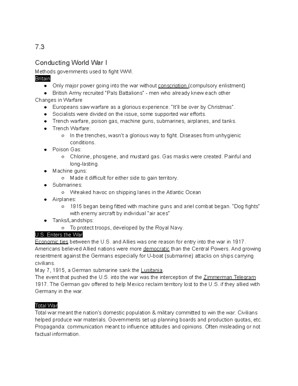 AP World History Modern Unit 7.3 Notes - 7. Conducting World War I ...