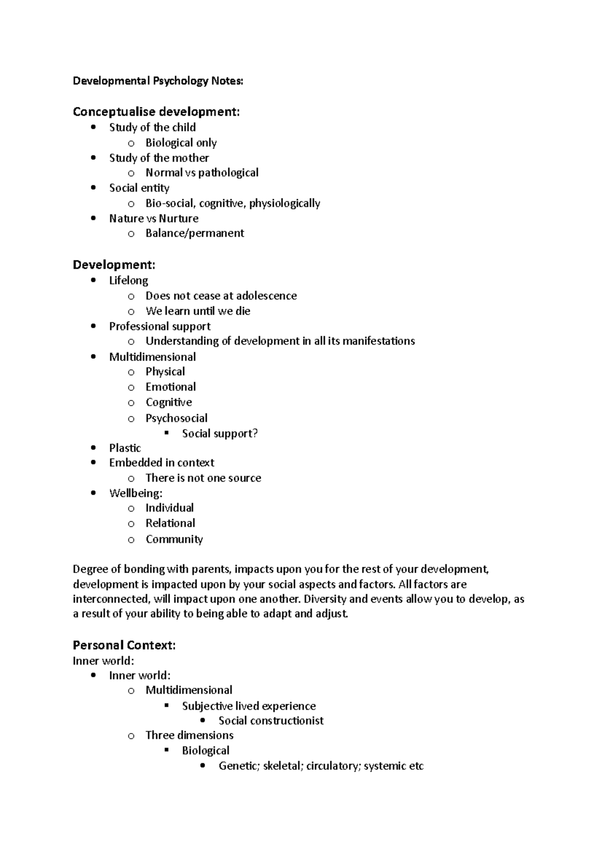 Developmental Psychology Notes - Developmental Psychology Notes ...