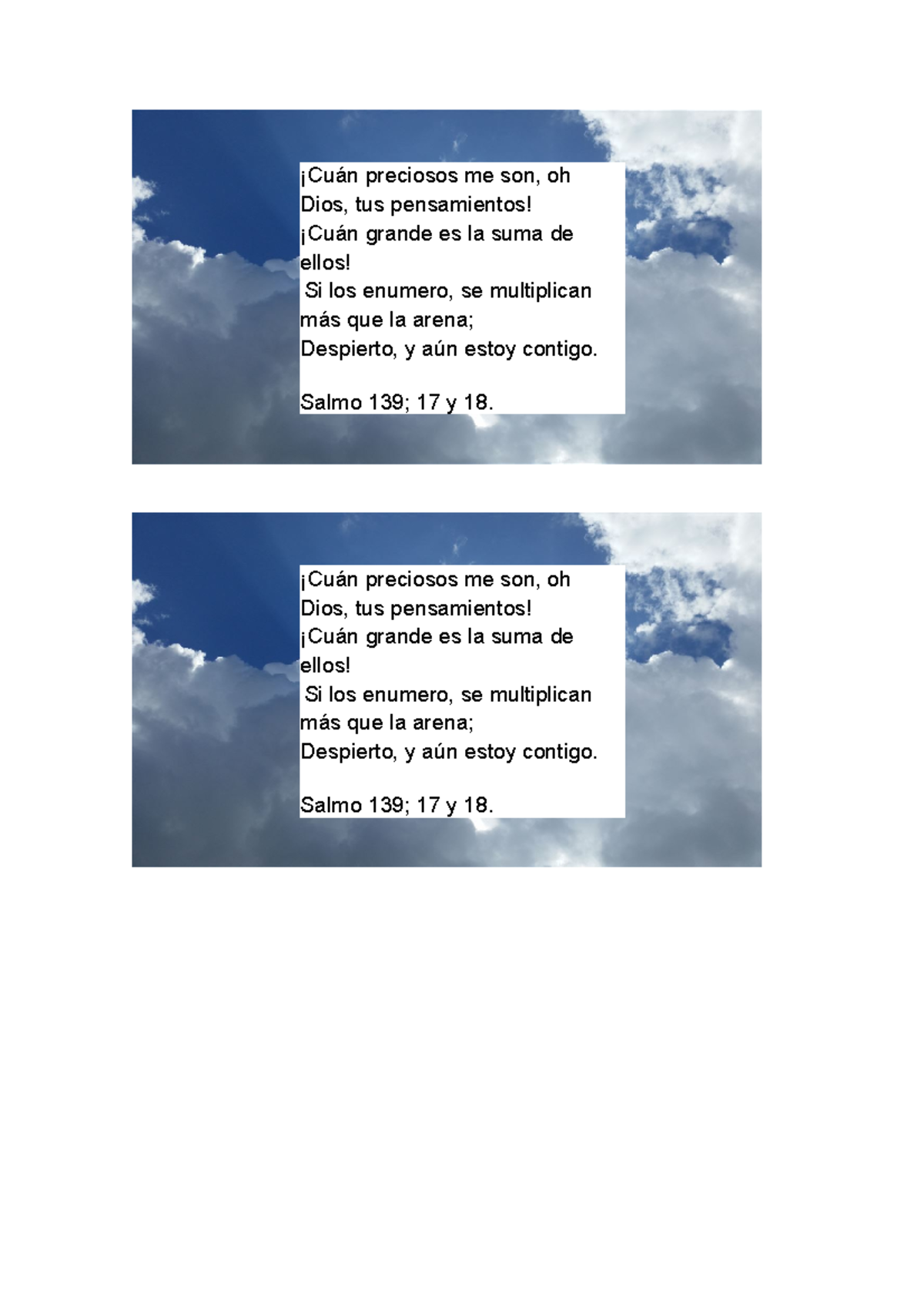 Doc1 - kljk - Dios, tus pensamientos! ¡Cuán grande es la suma de ellos ...