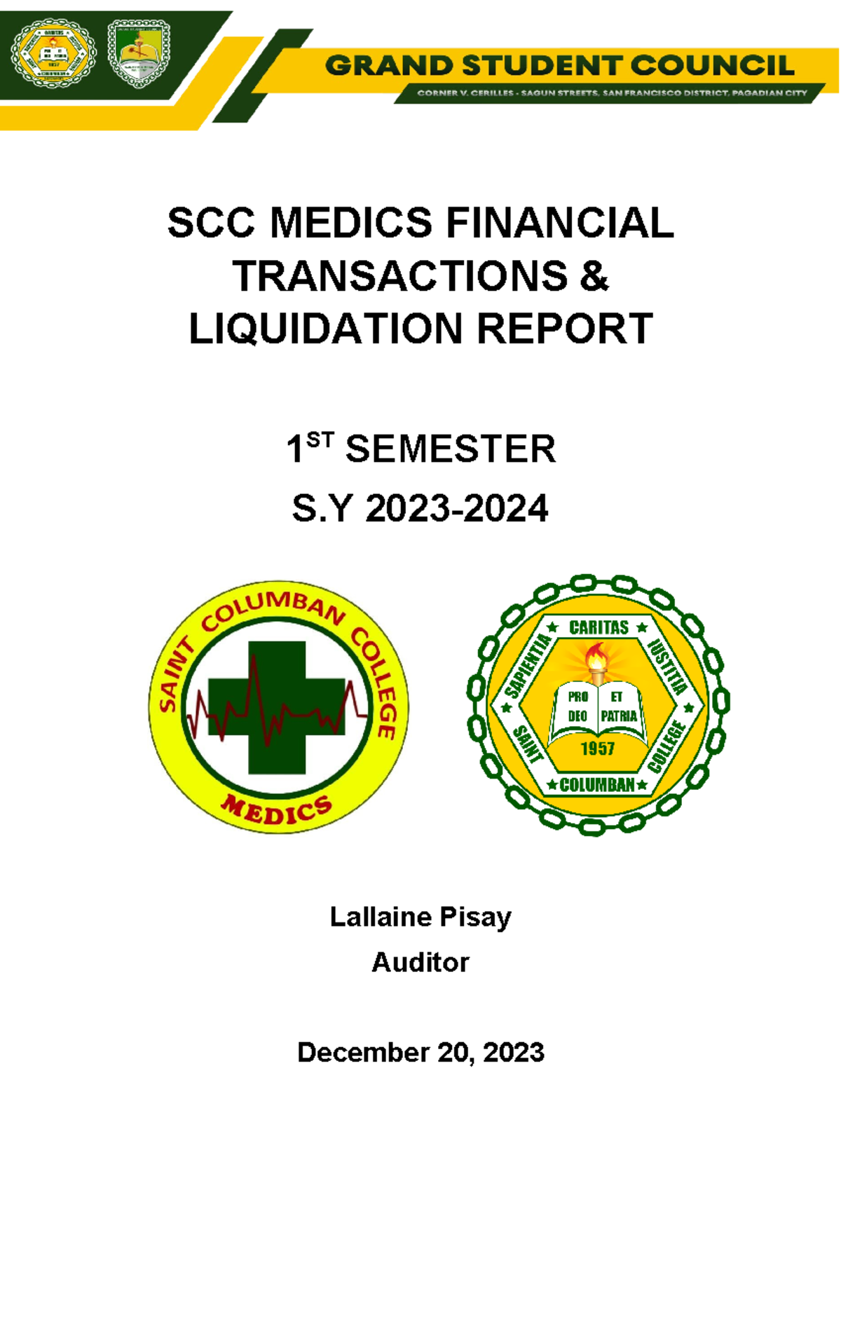 SCC Medics Financial Transactions AND Liquidation Report Record - SCC ...