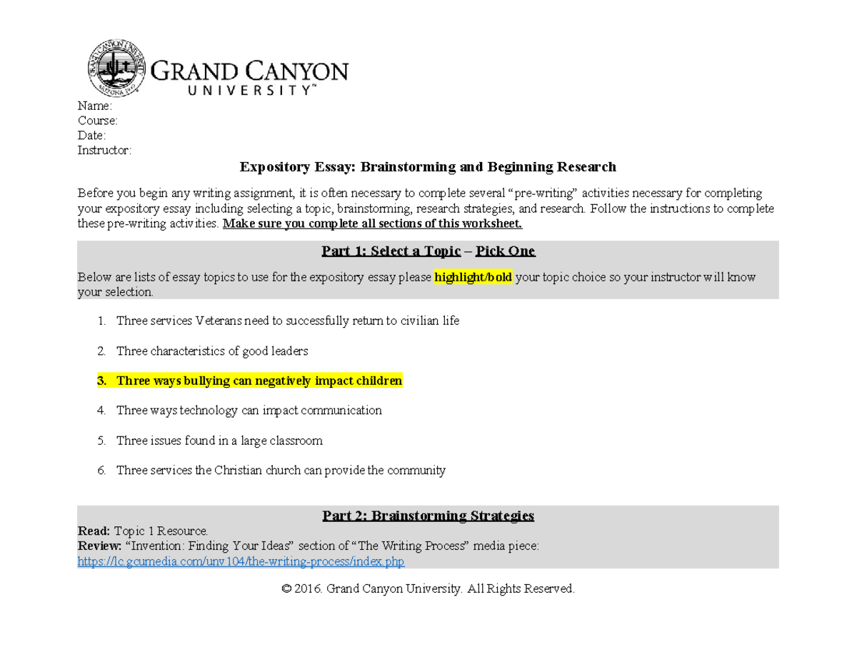 UNV-104-RS-T1-Brainstorming and Beginning Research Worksheet - Name ...