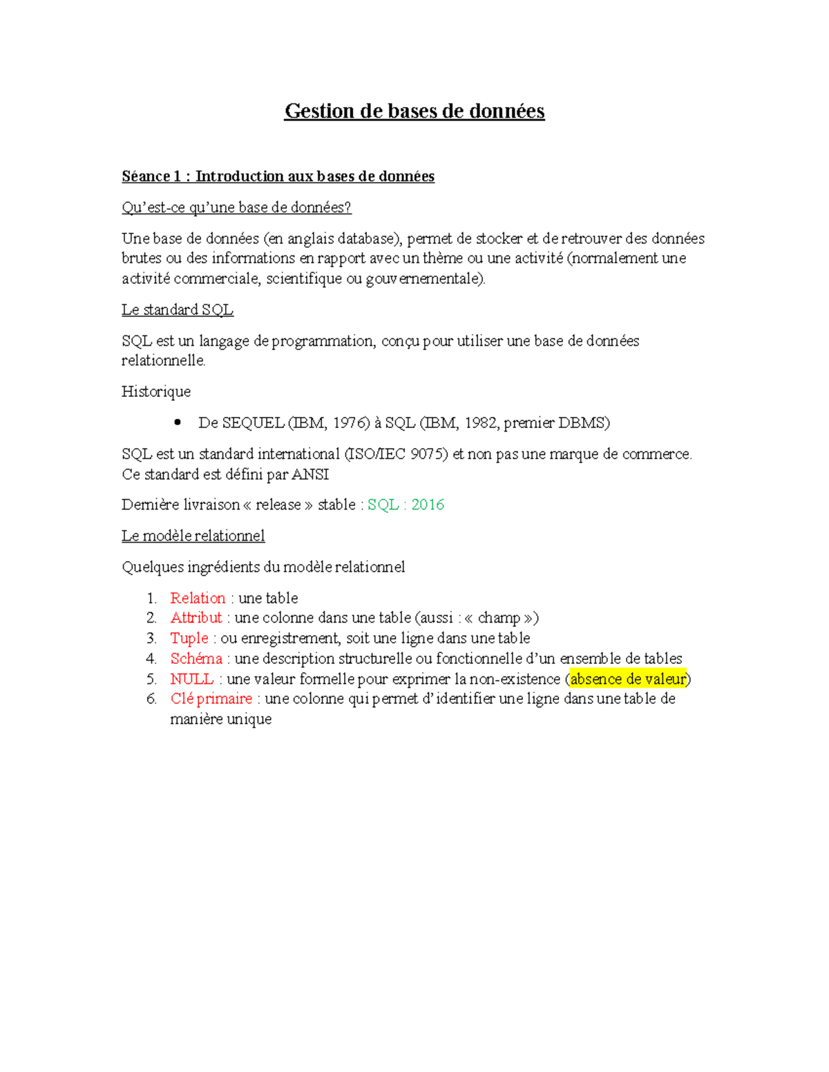 Gestion de bases de données - Gestion de bases de données Séance 1 ...
