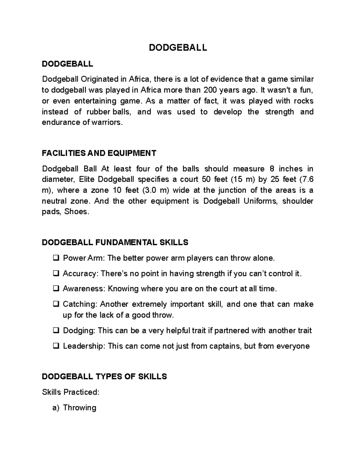 Dodgeball Physical Education - DODGEBALL DODGEBALL Dodgeball Originated ...