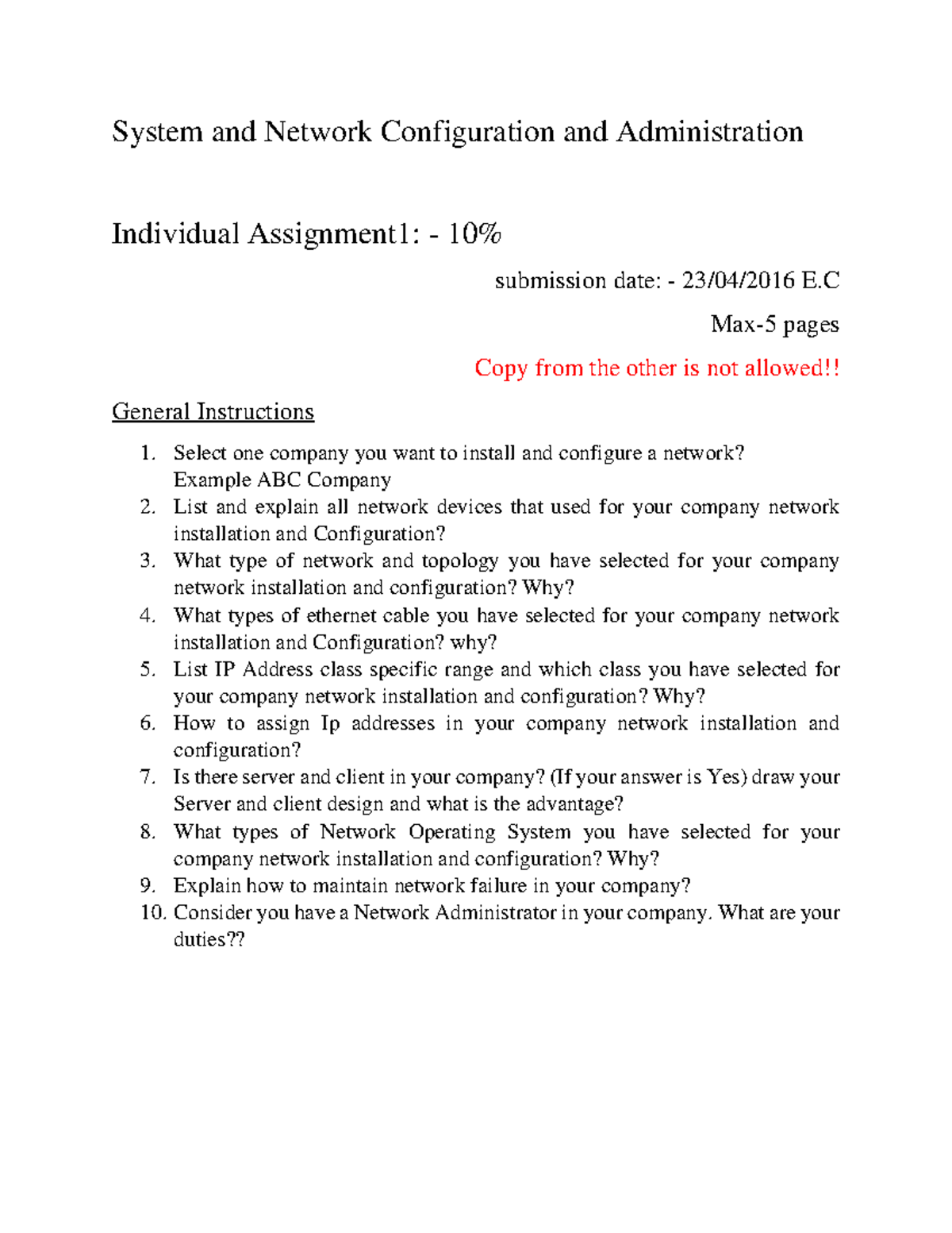 Individual Assignment 1 - System and Network Configuration and Administration Individual ...