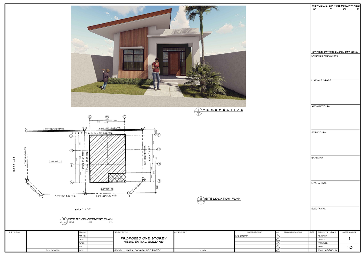 Pdfcoffee - FLOOR PLAN - F I R E W A L L / H=-3 MTS. 1 2 3 4 5 N 0°48'W 11 MTS. N 89°12'E 10 MTS ...