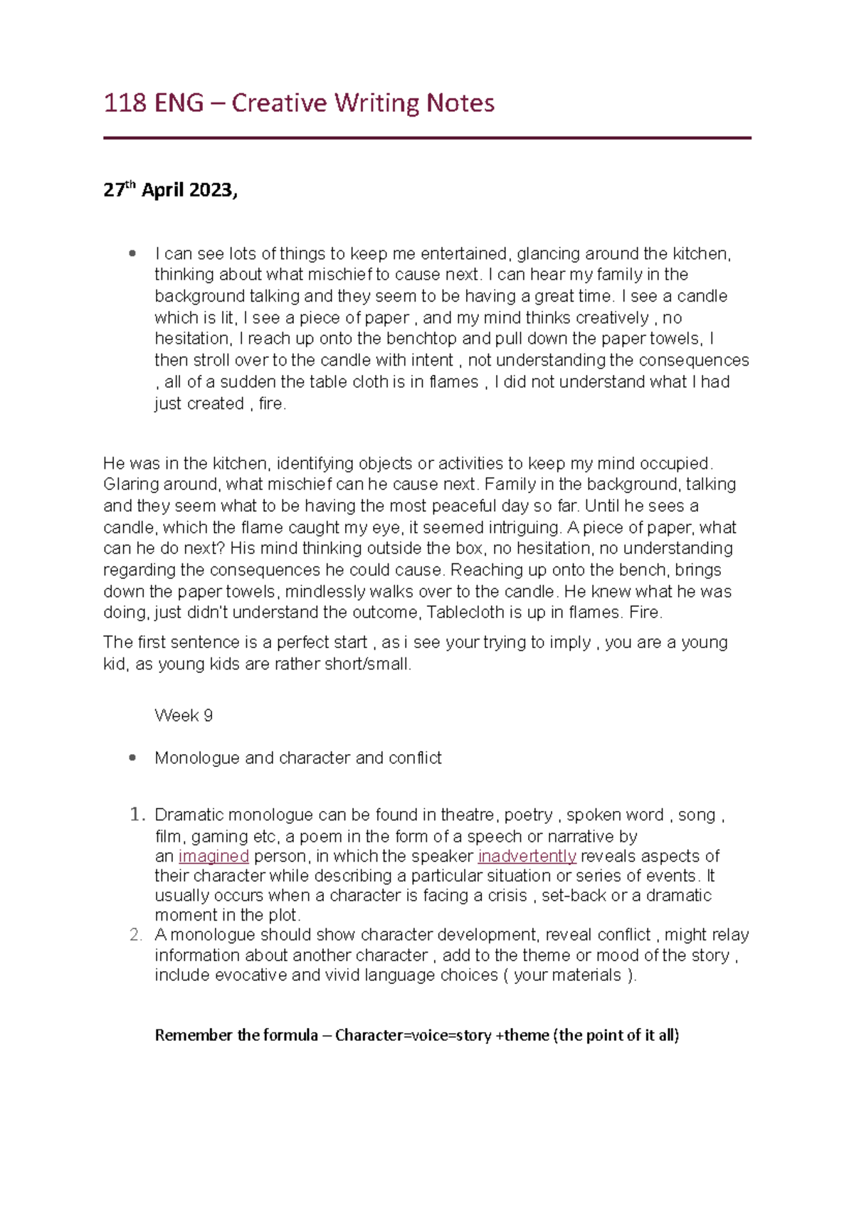 118 ENG notes term 2 - xxxxxxxx - 118 ENG – Creative Writing Notes 27 ...