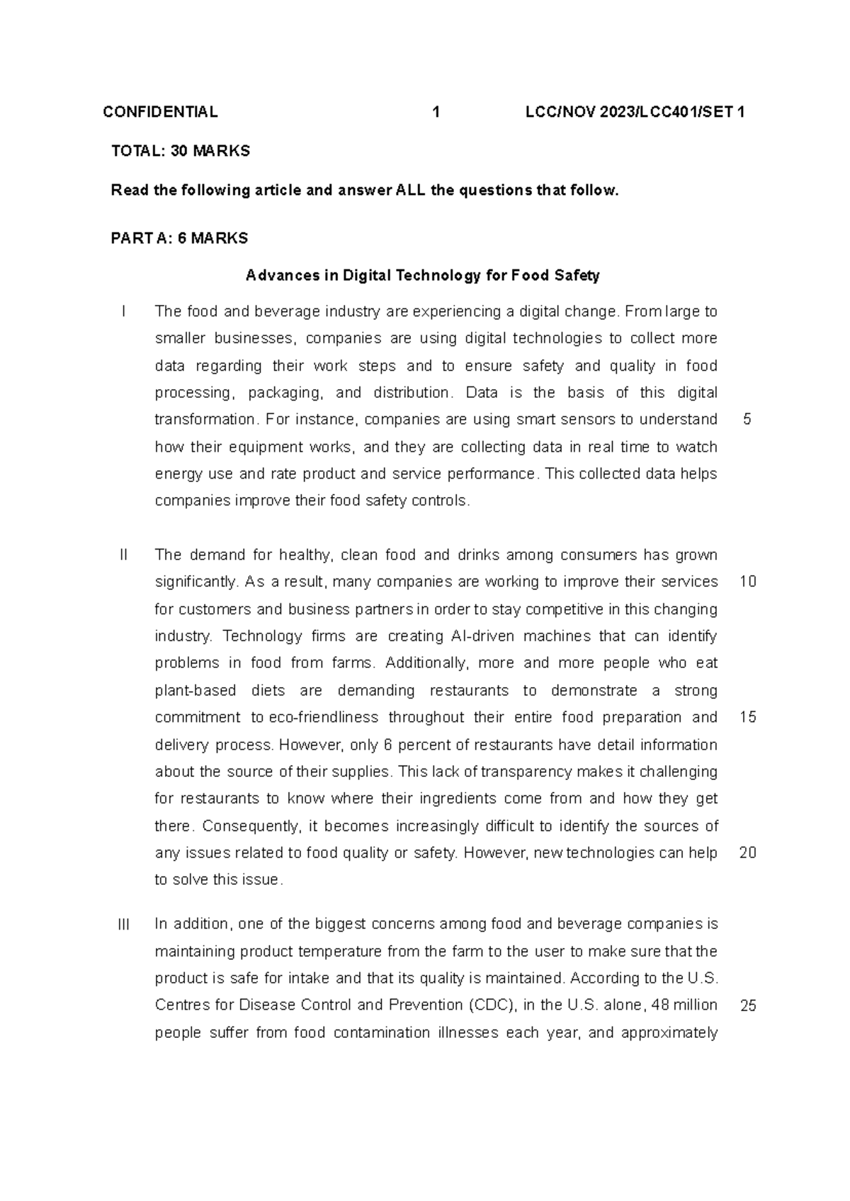 LCC401 SET 1 QP 20234 - TOTAL: 30 MARKS Read the following article and ...
