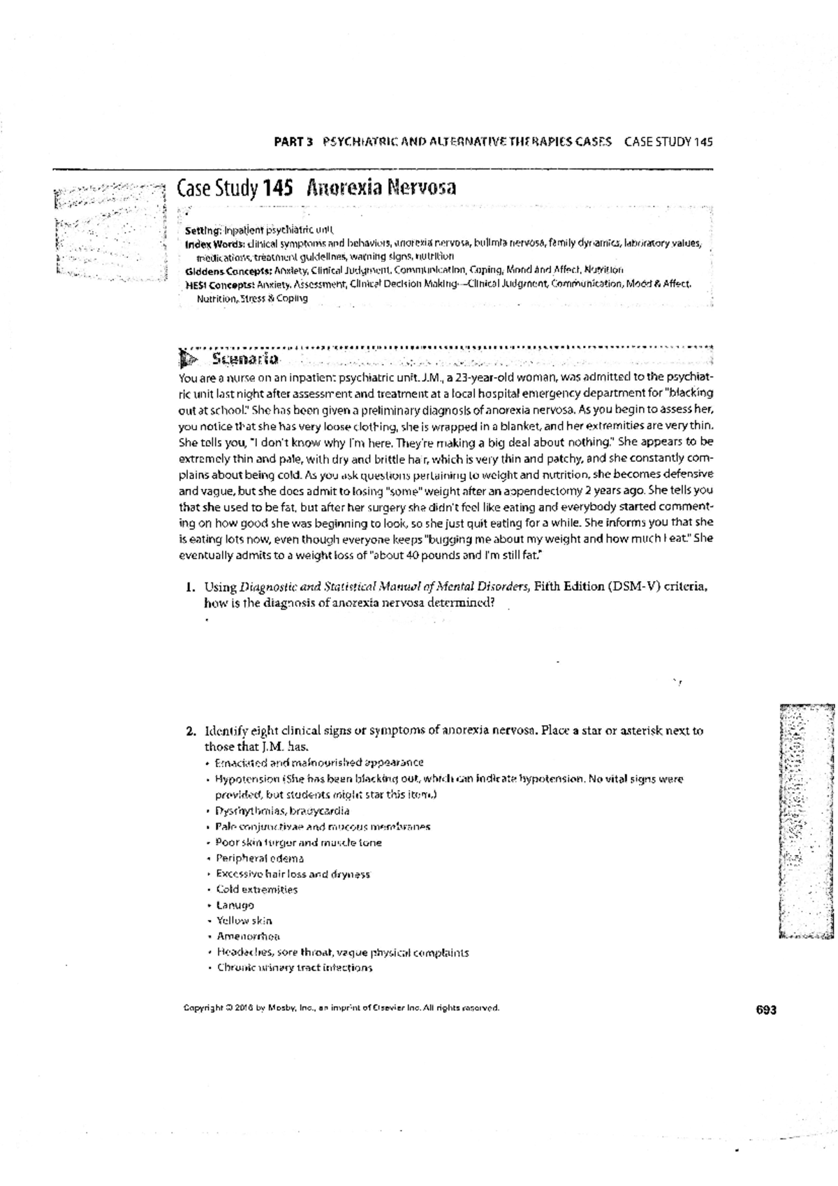 Anorexia cs - PART 3 PSYCHIATRIC AND ALTERNATIVE THERAPIES CASES CASE STUDY 145 Case Study 145 ...