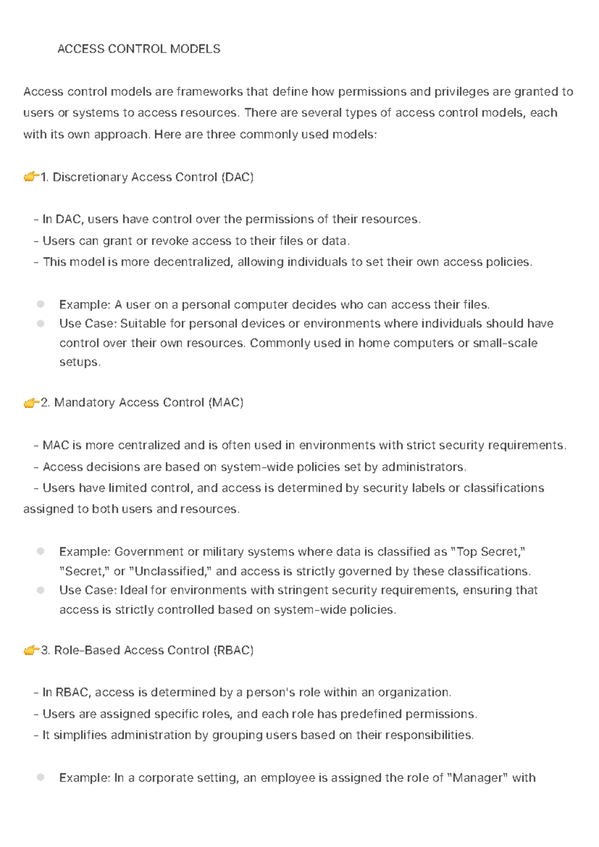 Access Control Models - sheet cheat - ACCESS CONTROL MODELS Access ...